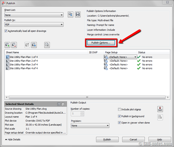 Autocad Publish Multiple Sheets To One Pdf Draw Spaces